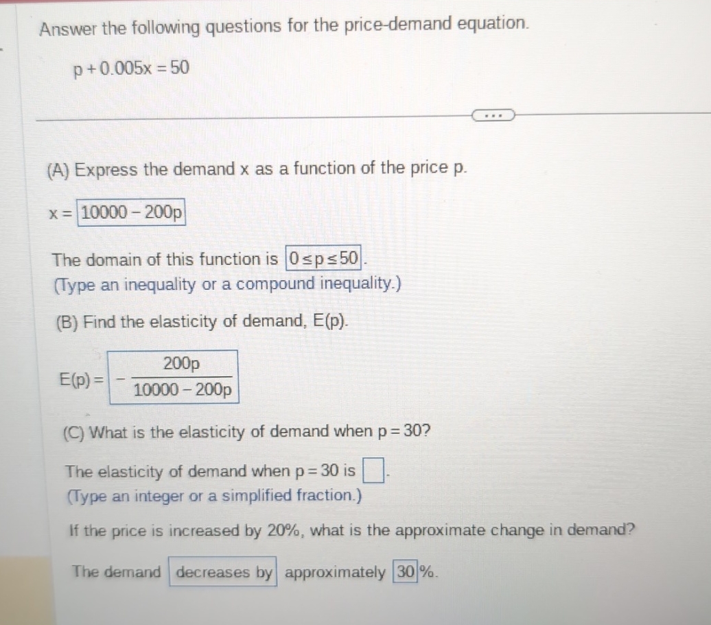 Solved Answer the following questions for the price-demand | Chegg.com