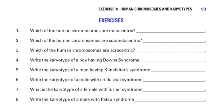 Solved EXERCISE 8 HUMAN CHROMOSOMES AND KARYOTYPES 93 | Chegg.com