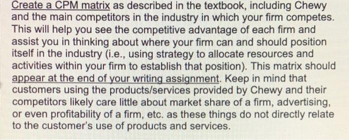 Solved Create a CPM matrix as described in the textbook, | Chegg.com