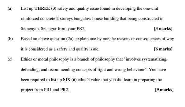 Solved (a) List up THREE (3) safety and quality issue found | Chegg.com