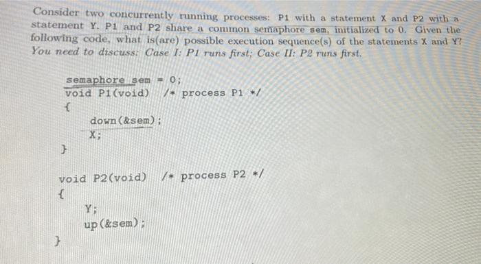 Solved Consider two concurrently running processes: P1 with | Chegg.com
