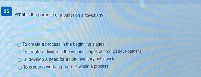 Solved 25 What is the purpose of a buffer on a flowchart? To | Chegg.com