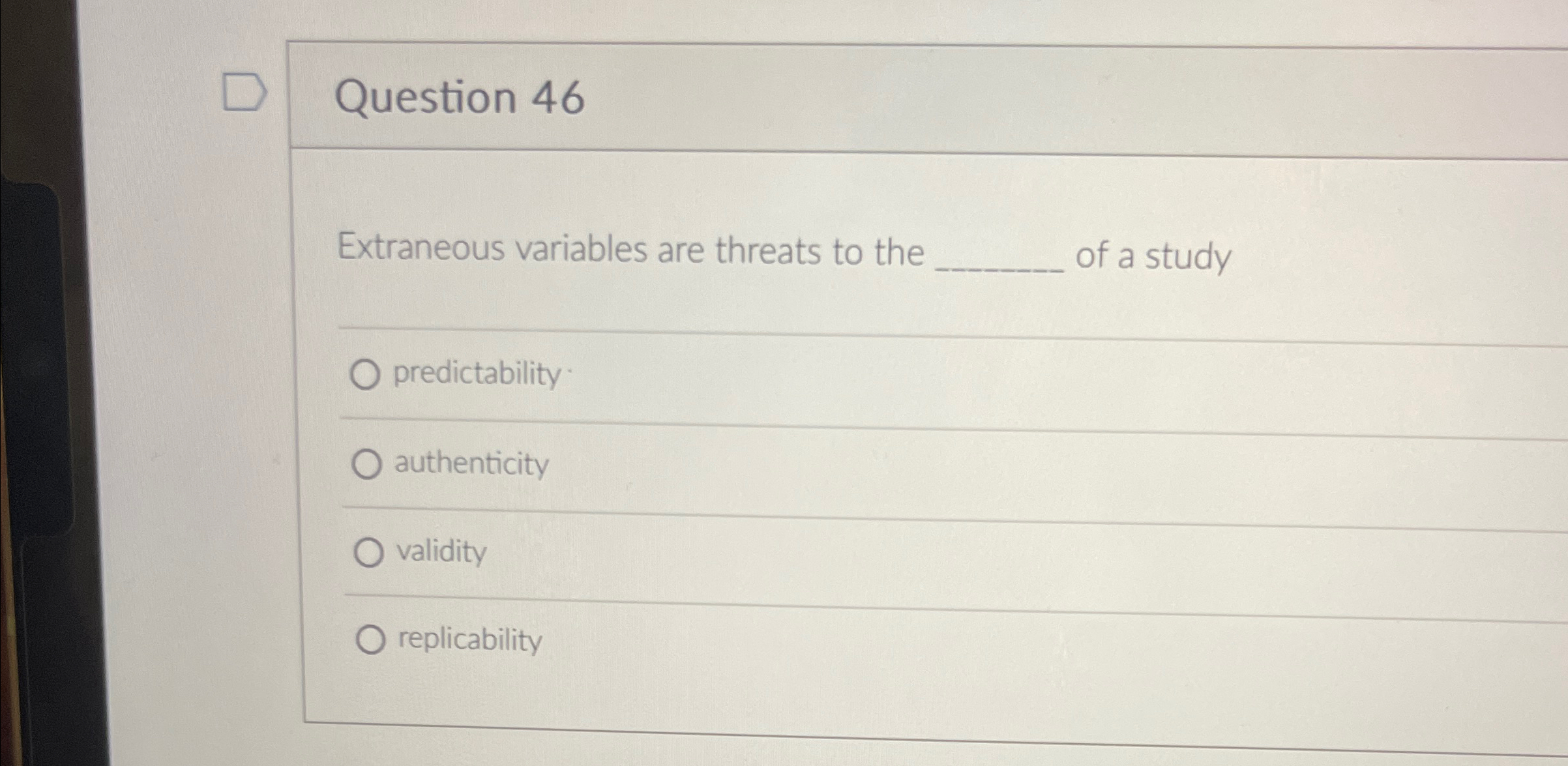 Solved Question 46Extraneous variables are threats to the | Chegg.com