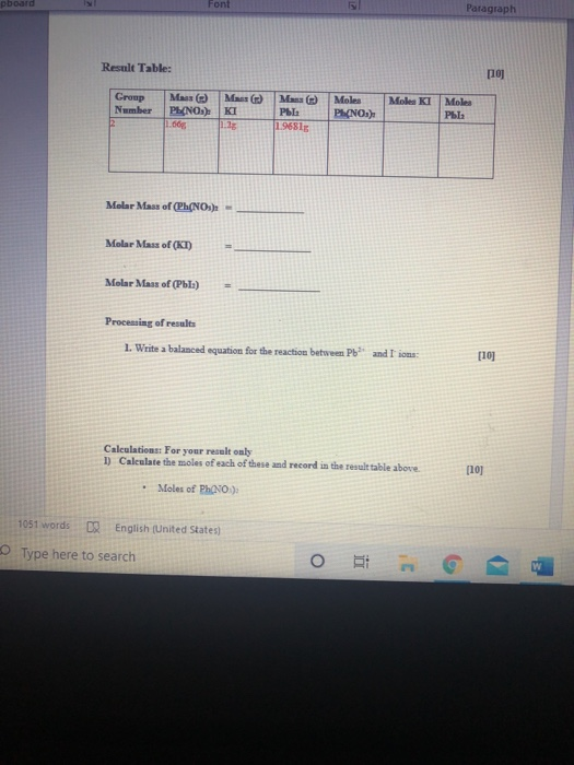 Solved pboard Font Paragraph Result Table: 110 Group Number | Chegg.com