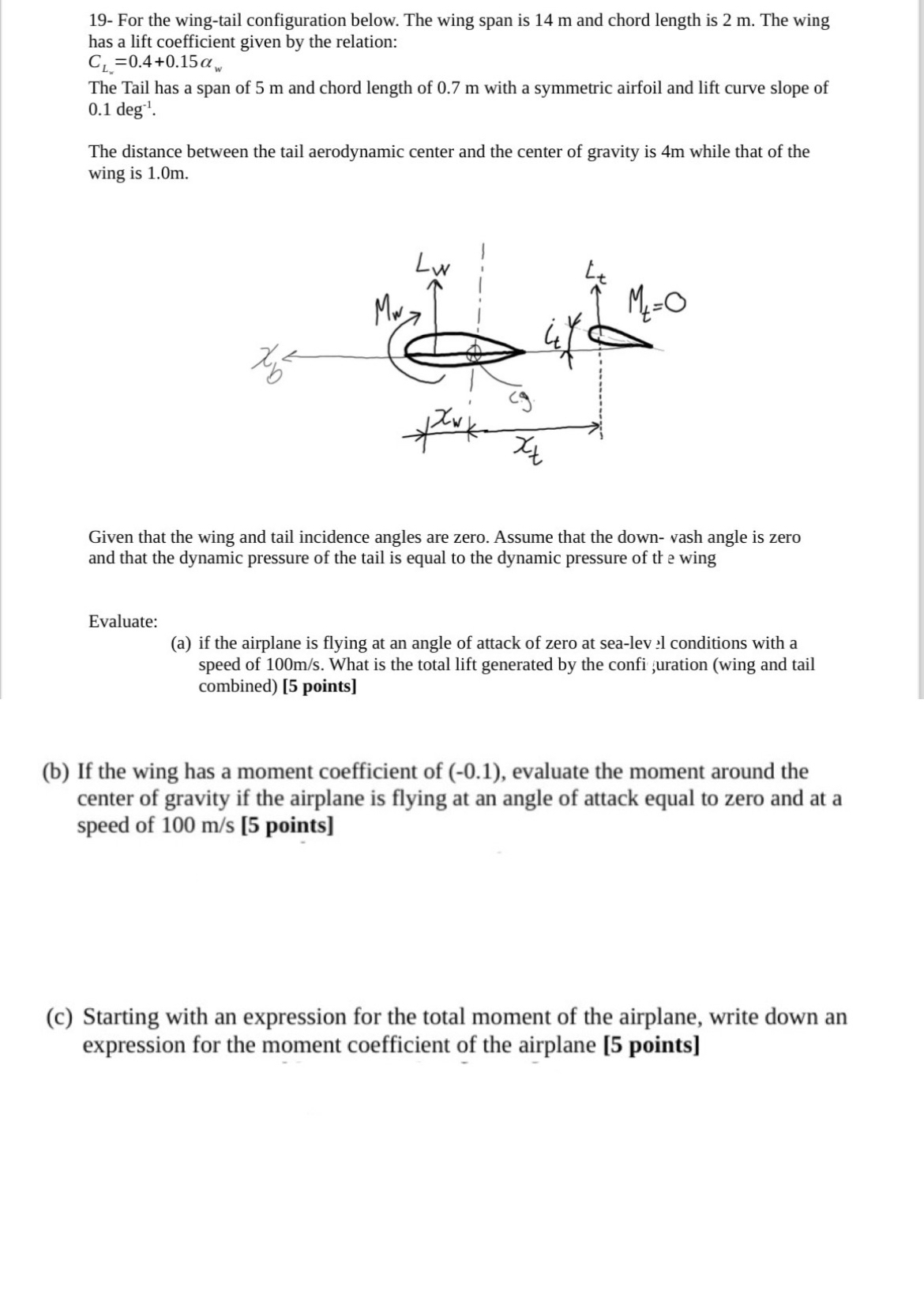 Solved 19- ﻿For the wing-tail configuration below. The wing | Chegg.com