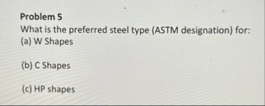 Solved Problem 5What is the preferred steel type (ASTM | Chegg.com