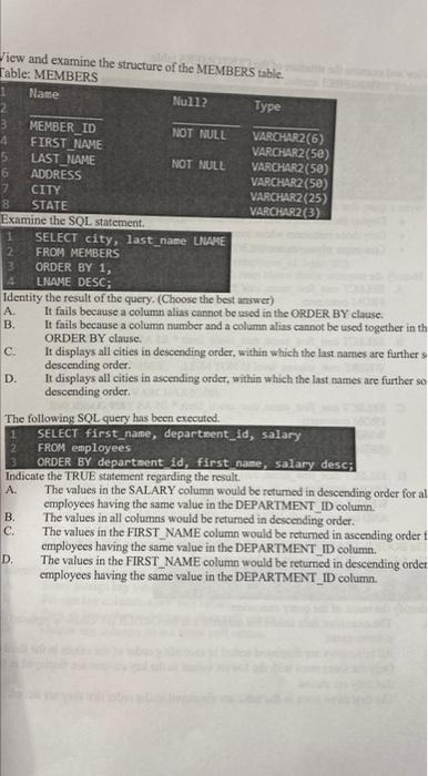 Solved View and examine the structure of the MEMBERS table. | Chegg.com