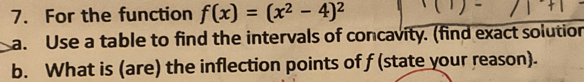 For the function f(x)=(x2-4)2a. ﻿Use a table to find | Chegg.com