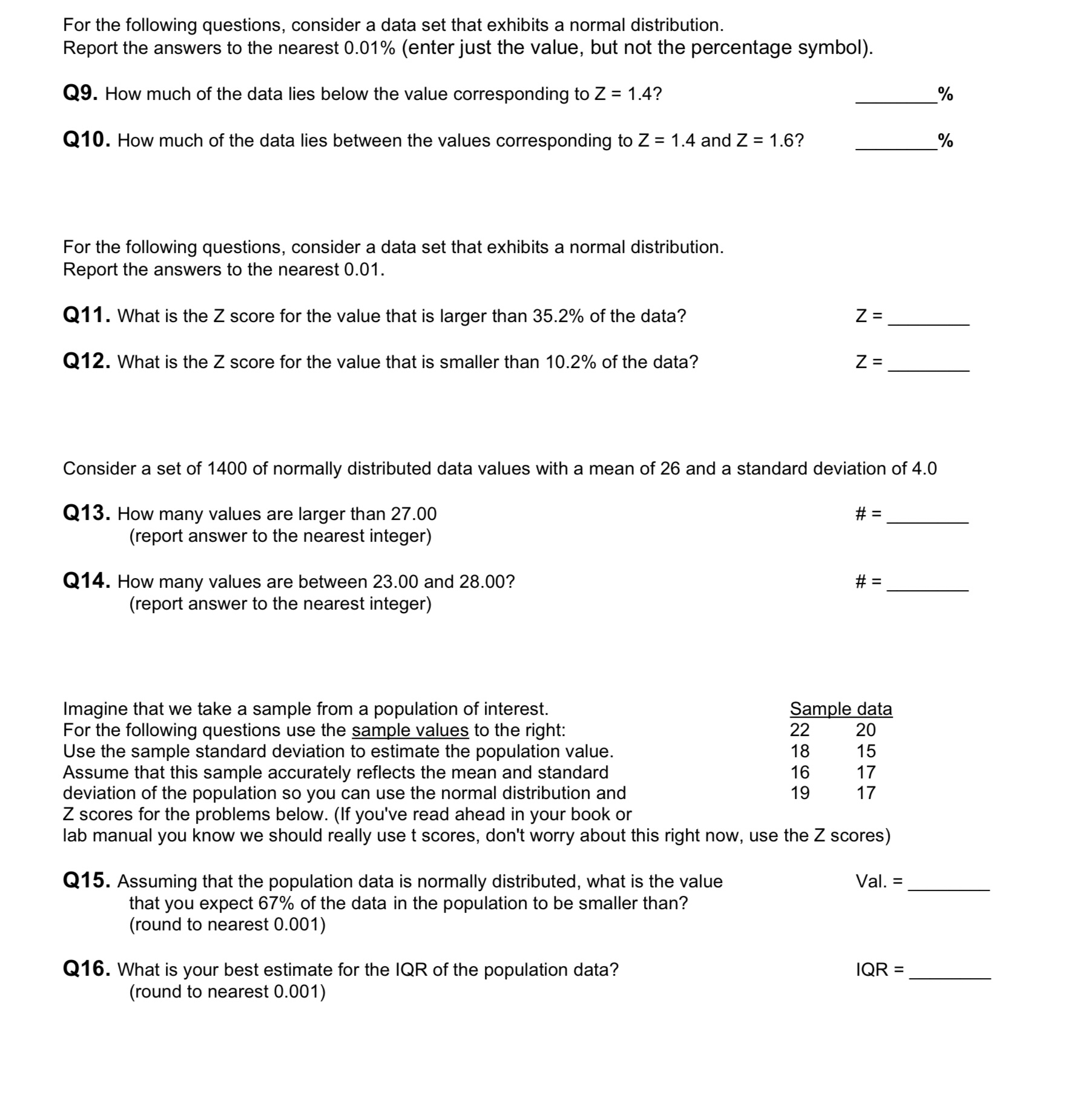 Solved For the following questions, consider a data set that | Chegg.com
