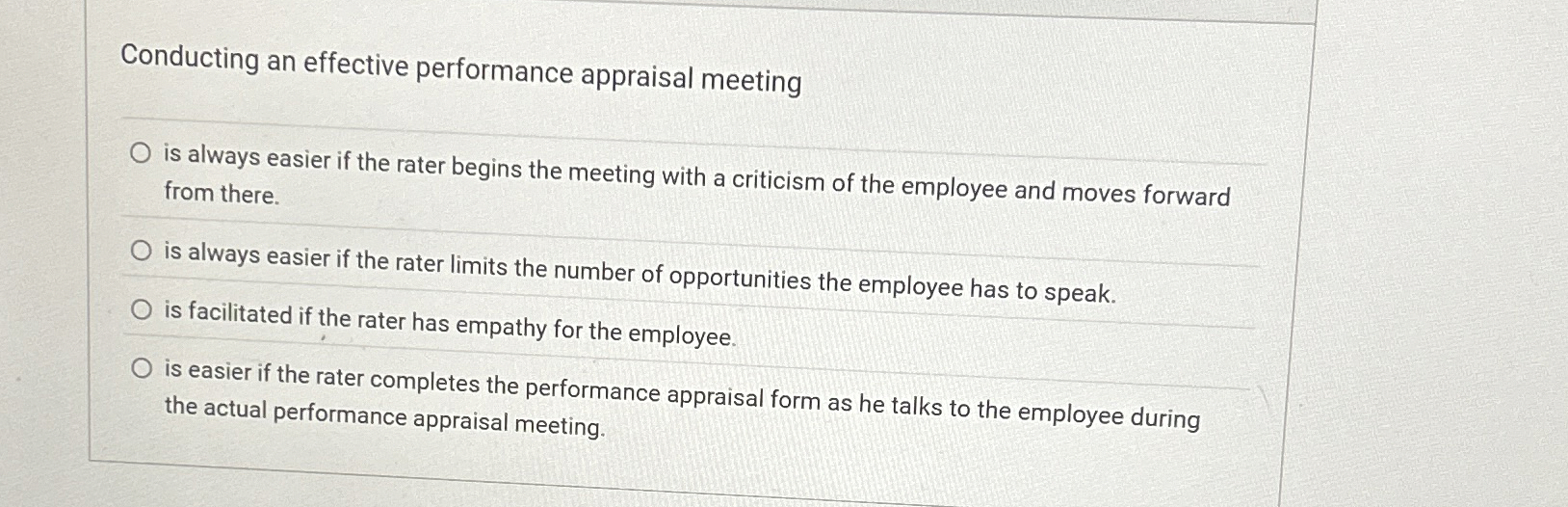 Solved Conducting an effective performance appraisal | Chegg.com