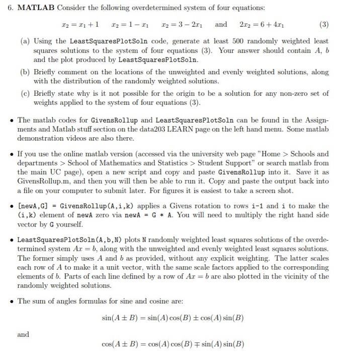 Solved 6. MATLAB Consider the following overdetermined | Chegg.com