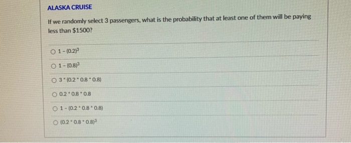Solved Use the information below to answer the ALASKA CRUISE | Chegg.com