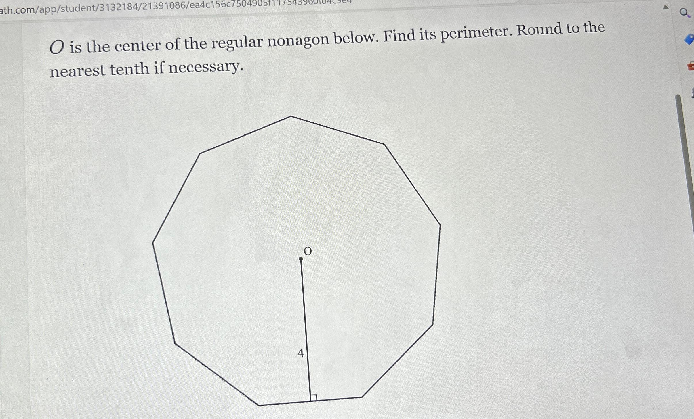 Solved O ﻿is the center of the regular nonagon below. Find | Chegg.com