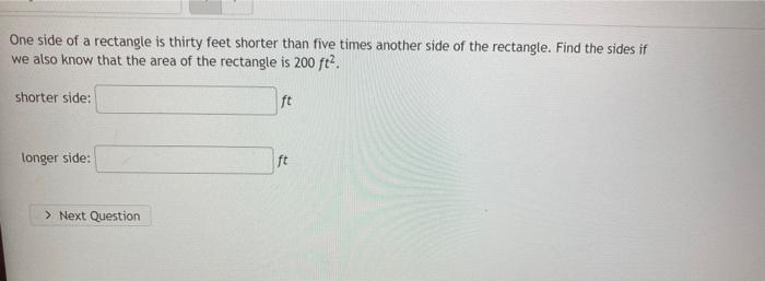 Solved One side of a rectangle is thirty feet shorter than | Chegg.com