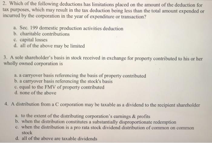 Solved 2. Which of the following deductions has limitations | Chegg.com