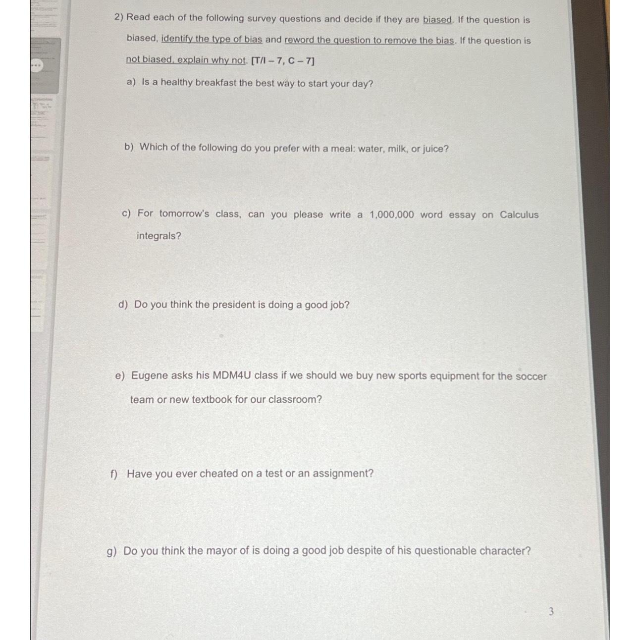 Solved Read each of the following survey questions and | Chegg.com