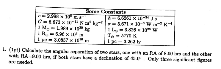 Solved (lpt) ﻿Calculate the angular separation of ﻿two | Chegg.com