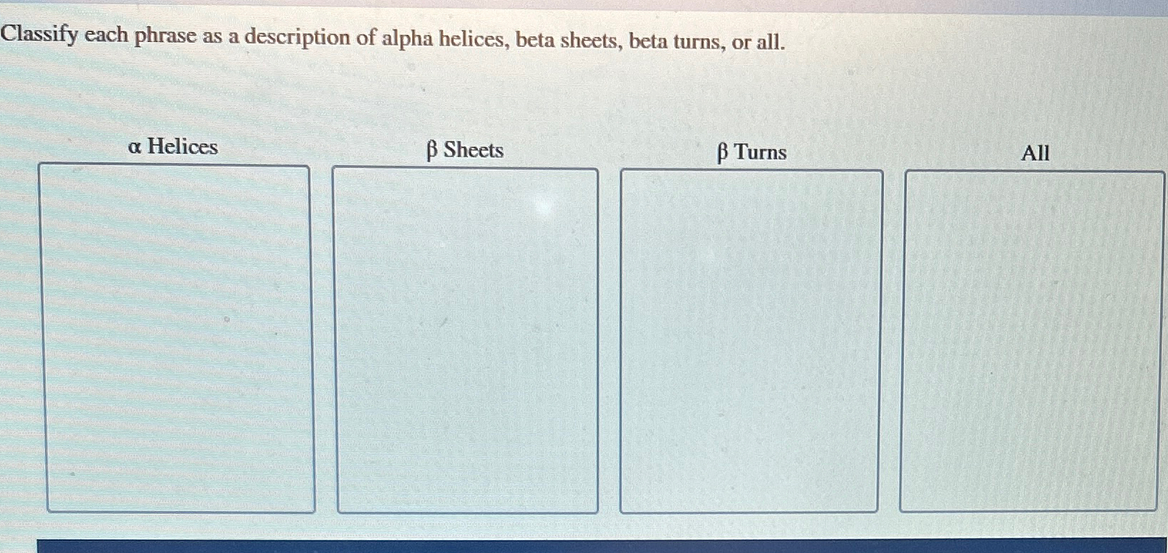 Solved Classify each phrase as a description of alpha | Chegg.com
