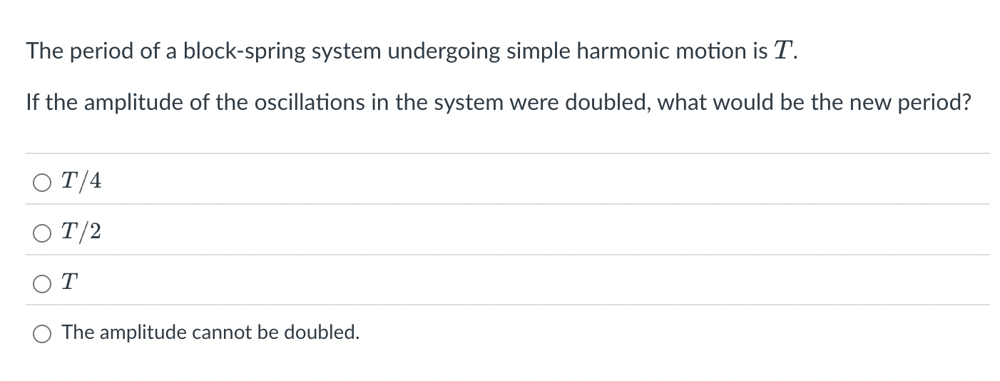 Solved The period of a block-spring system undergoing simple | Chegg.com