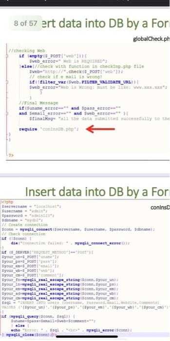 Solved 8 of 57 ert data into DB by a For globalCheck.ph | Chegg.com