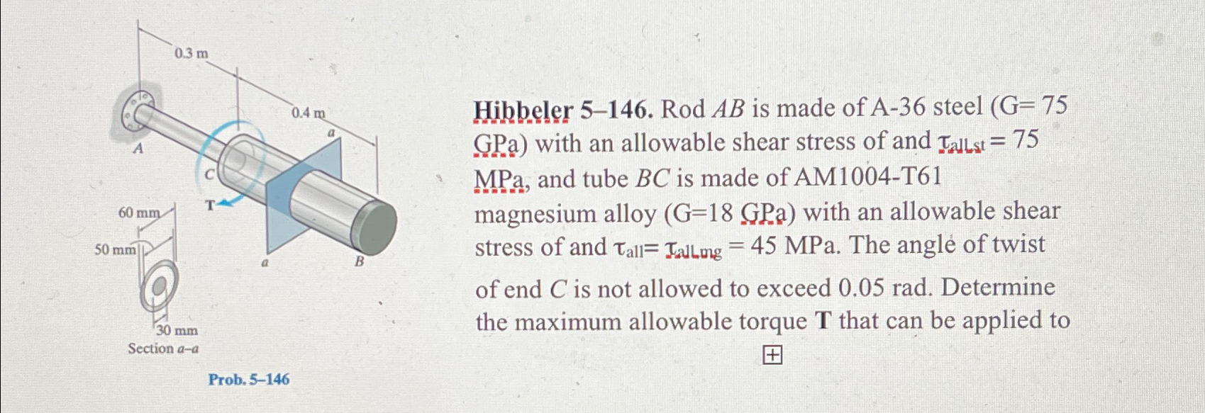 Solved Hibbeler 5-146. ﻿Rod AB ﻿is made of A-36 ﻿steel | Chegg.com
