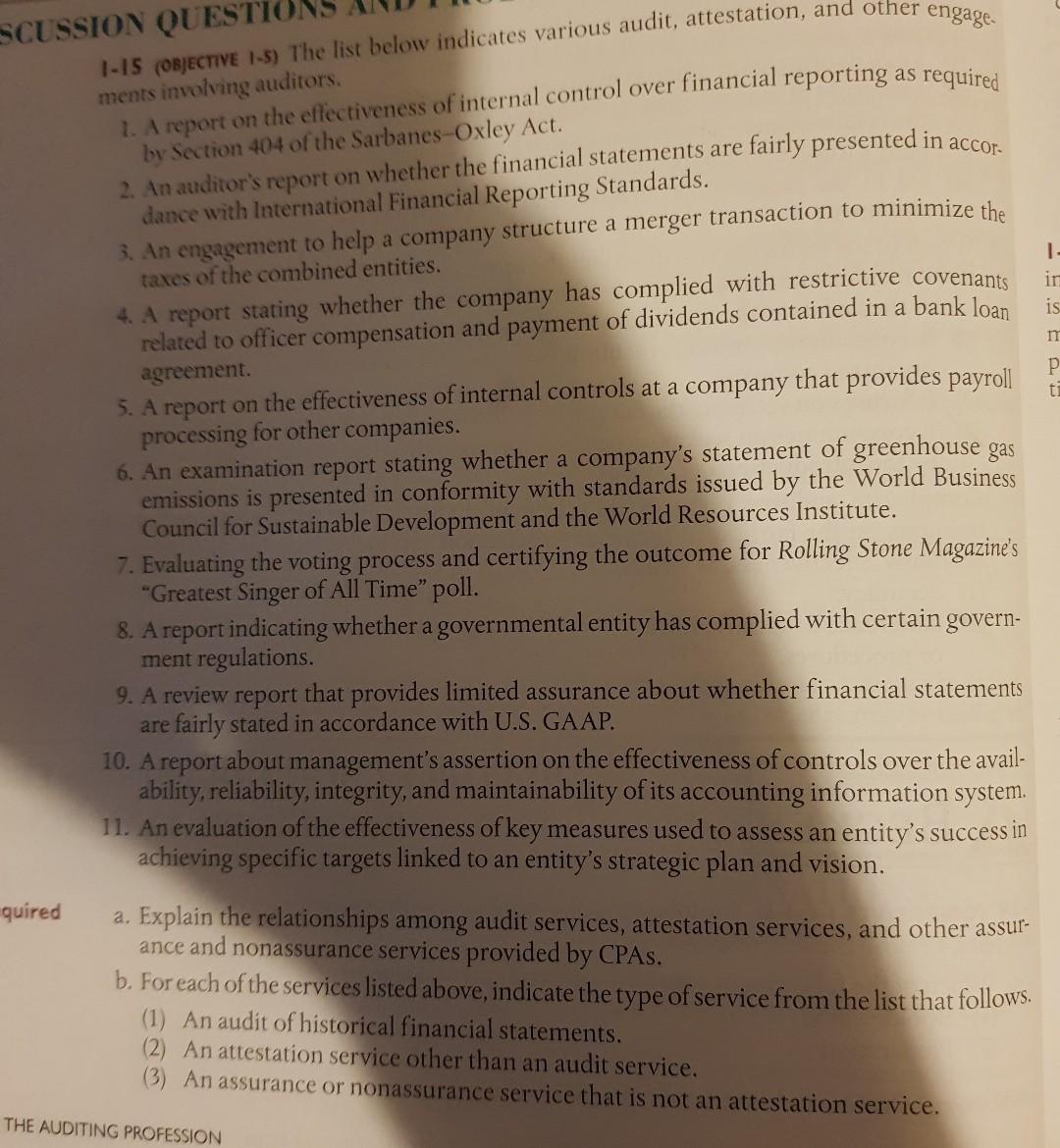 Solved SCUSSION QUEST ments involving auditors. 1- in is | Chegg.com