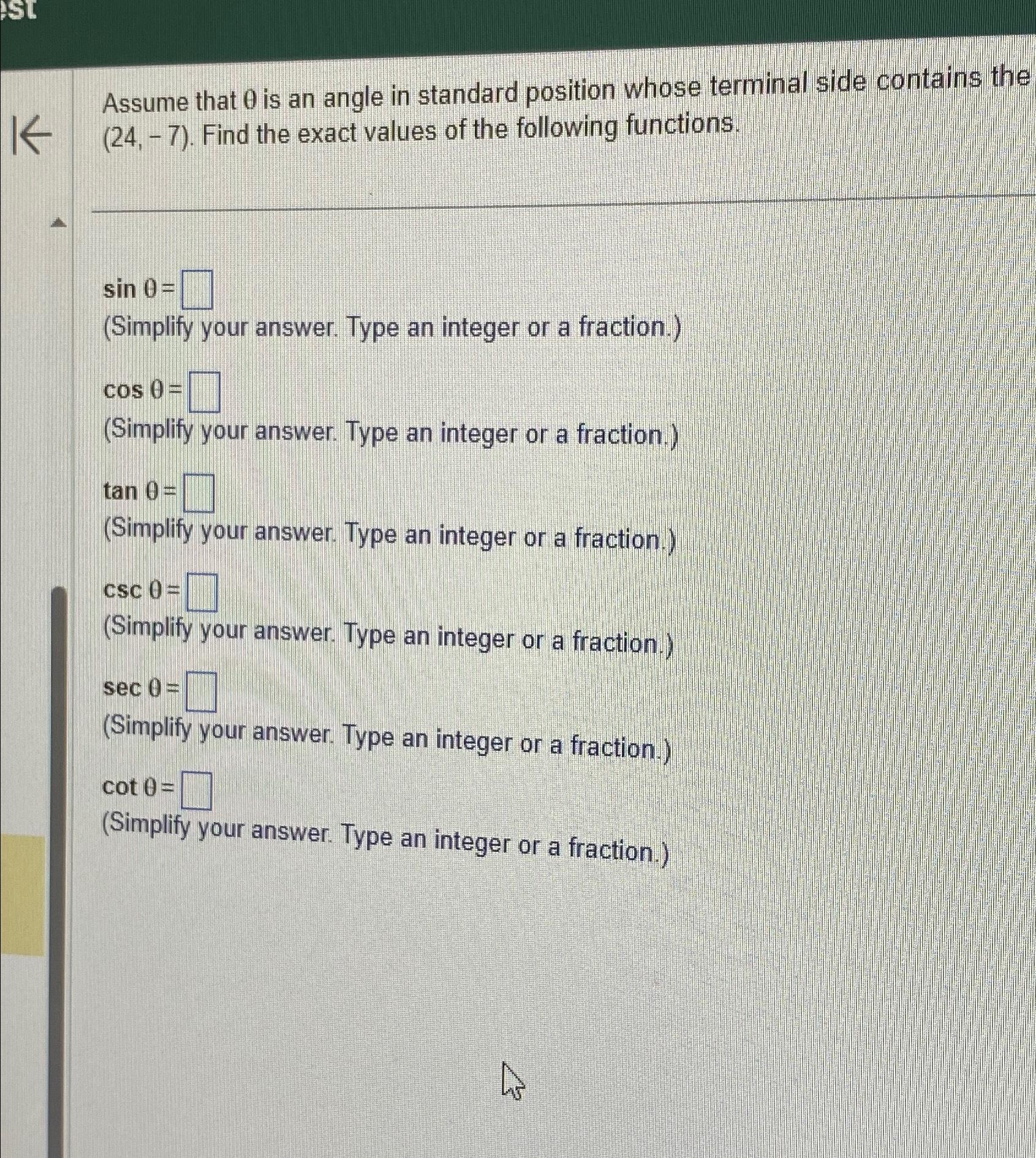 Solved Assume that θ ﻿is an angle in standard position whose | Chegg.com