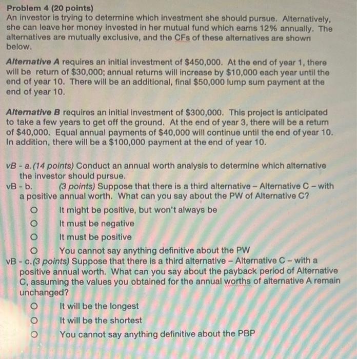 Solved Problem 4 (20 points) An investor is trying to | Chegg.com