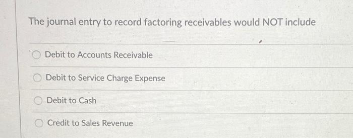Solved The journal entry to record factoring receivables | Chegg.com
