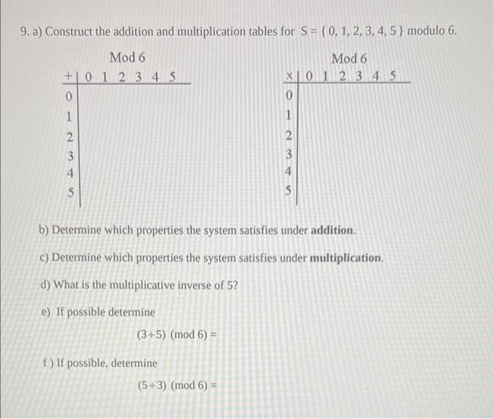 Solved 9. a) Construct the addition and multiplication | Chegg.com