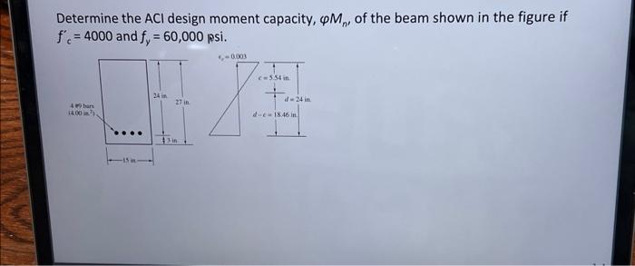 Solved Determine the ACl design moment capacity, φMn, of the | Chegg.com