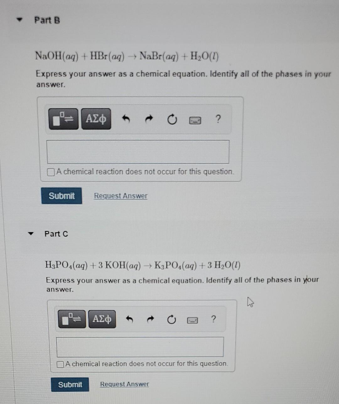 Solved NaOH(αq)+HBr(αq)→NaBr(αq)+H2O(l) Express your answer | Chegg.com