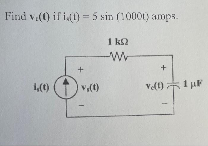 Solved Find vc(t) if is(t)=5sin(1000t) amps | Chegg.com