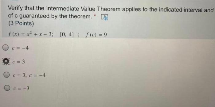 Solved Verify that the Intermediate Value Theorem applies to | Chegg.com