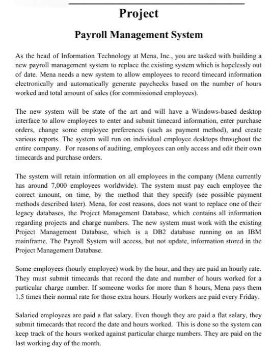 Solved Project Payroll Management System As the head of | Chegg.com