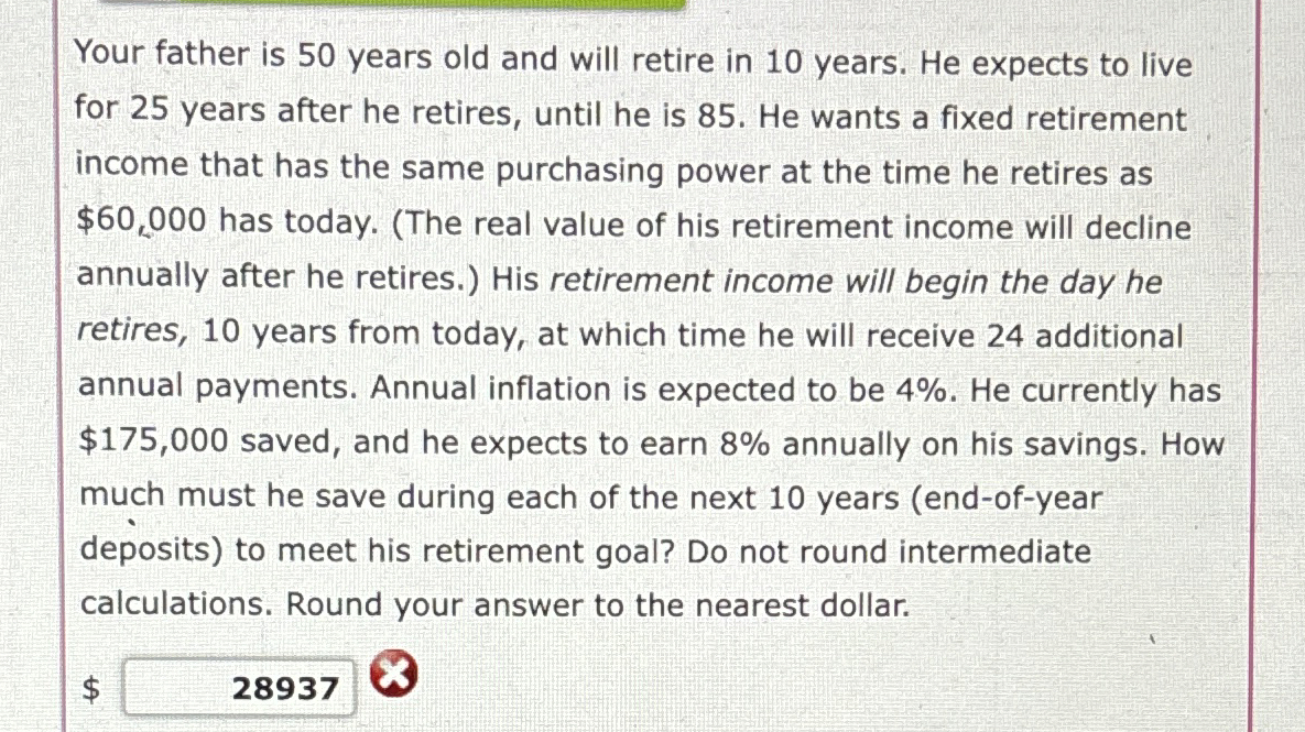 Solved Your father is 50 ﻿years old and will retire in 10 | Chegg.com