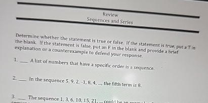 Solved \table[[Review],[Sequences and Series]]Determine | Chegg.com