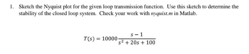 Solved 1. Sketch the Nyquist plot for the given loop | Chegg.com