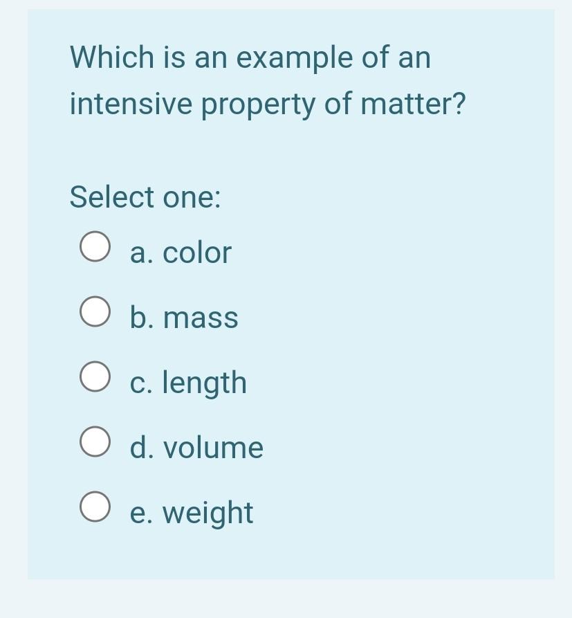 Solved Which is an example of an intensive property of | Chegg.com