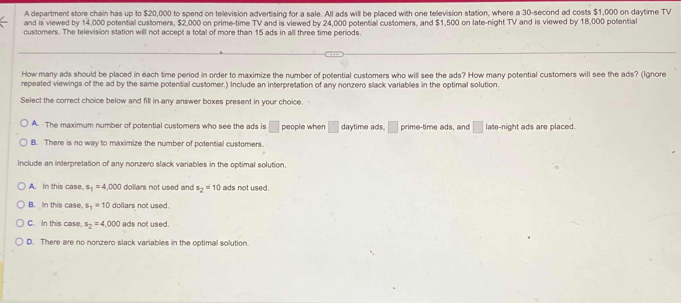 Solved A department store chain has up to $20,000 ﻿to spend | Chegg.com