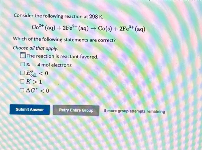 Consider the following reaction at 298 K. | Chegg.com