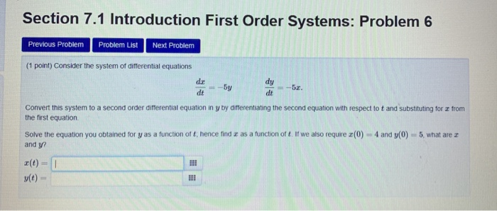 Solved Section 7 1 Introduction First Order Systems Problem