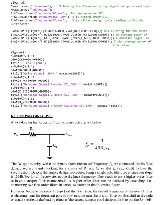 Design of Analog Filters for Removing Additive Noise | Chegg.com