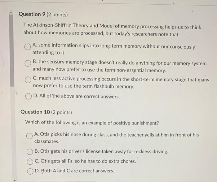 Solved The Atkinson-Shiffrin Theory and Model of memory | Chegg.com