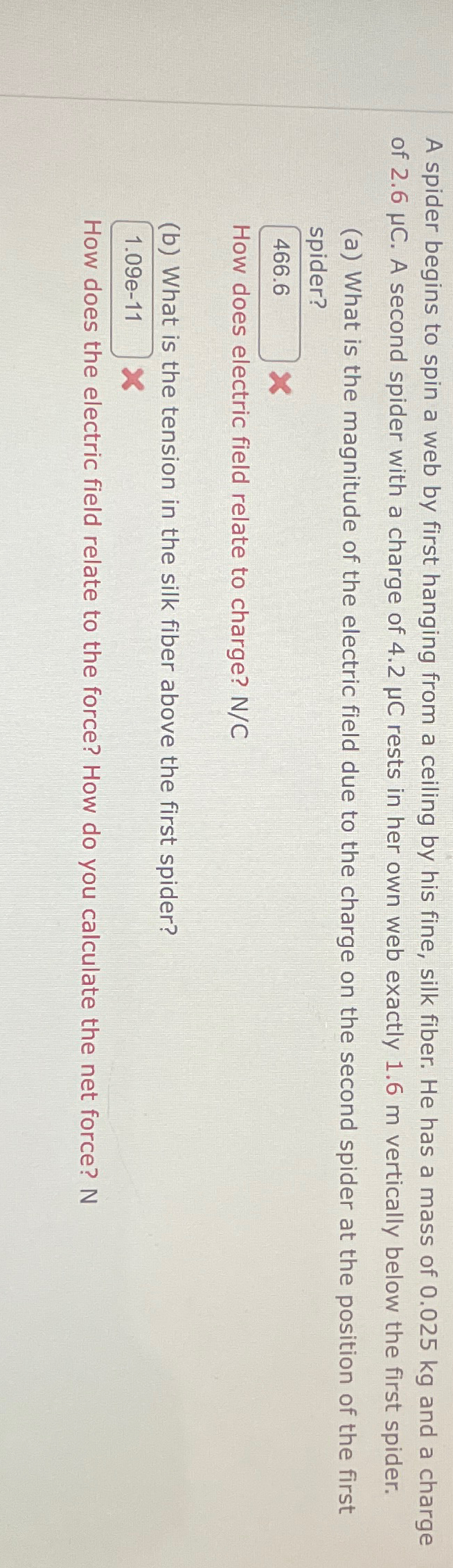 Solved A spider begins to spin a web by first hanging from a | Chegg.com