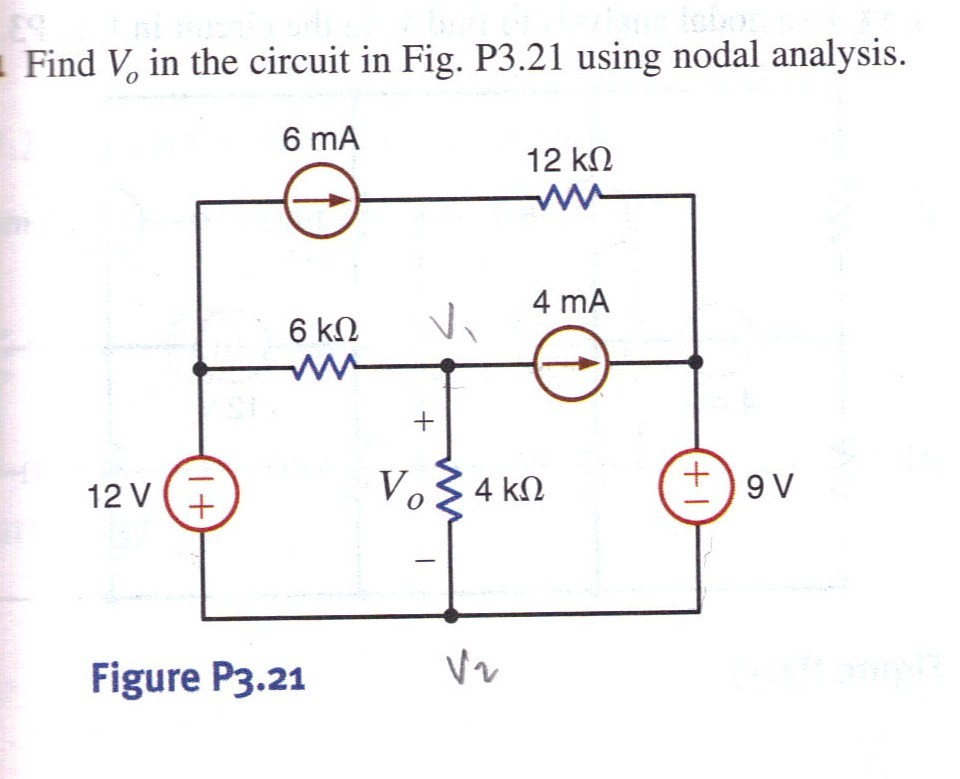Solved Find Vo in the circuit in Fig. P3.21 using nodal | Chegg.com