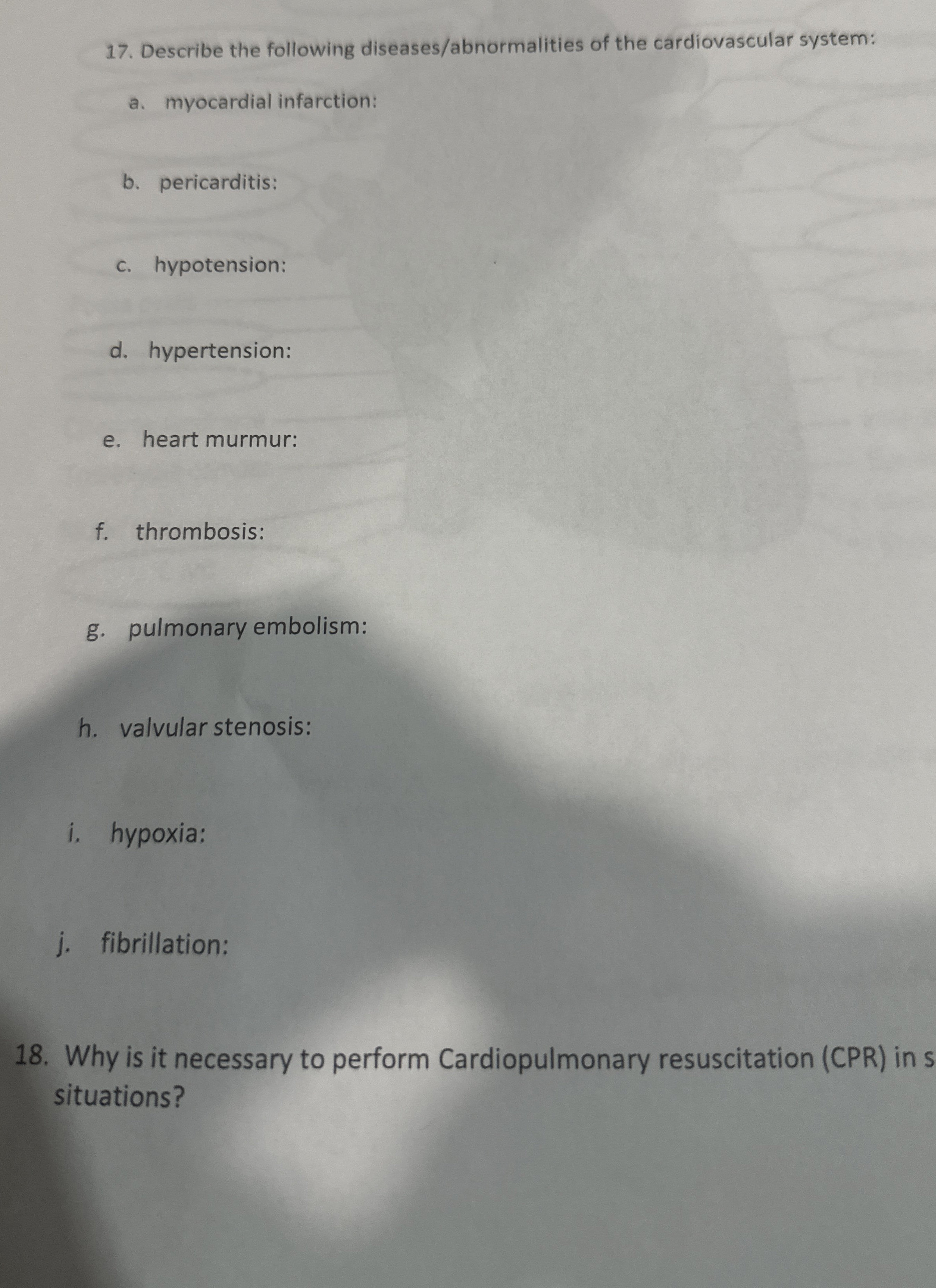 Solved Describe the following diseases/abnormalities of the | Chegg.com