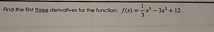 Solved Find the first three derivatives for the function: | Chegg.com