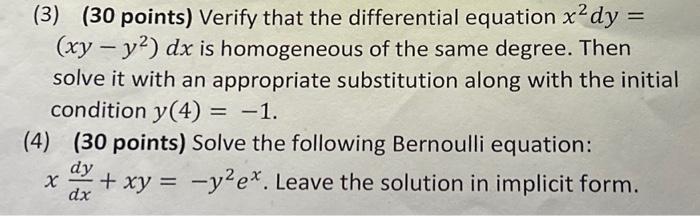 Solved (3) (30 points) Verify that the differential equation | Chegg.com