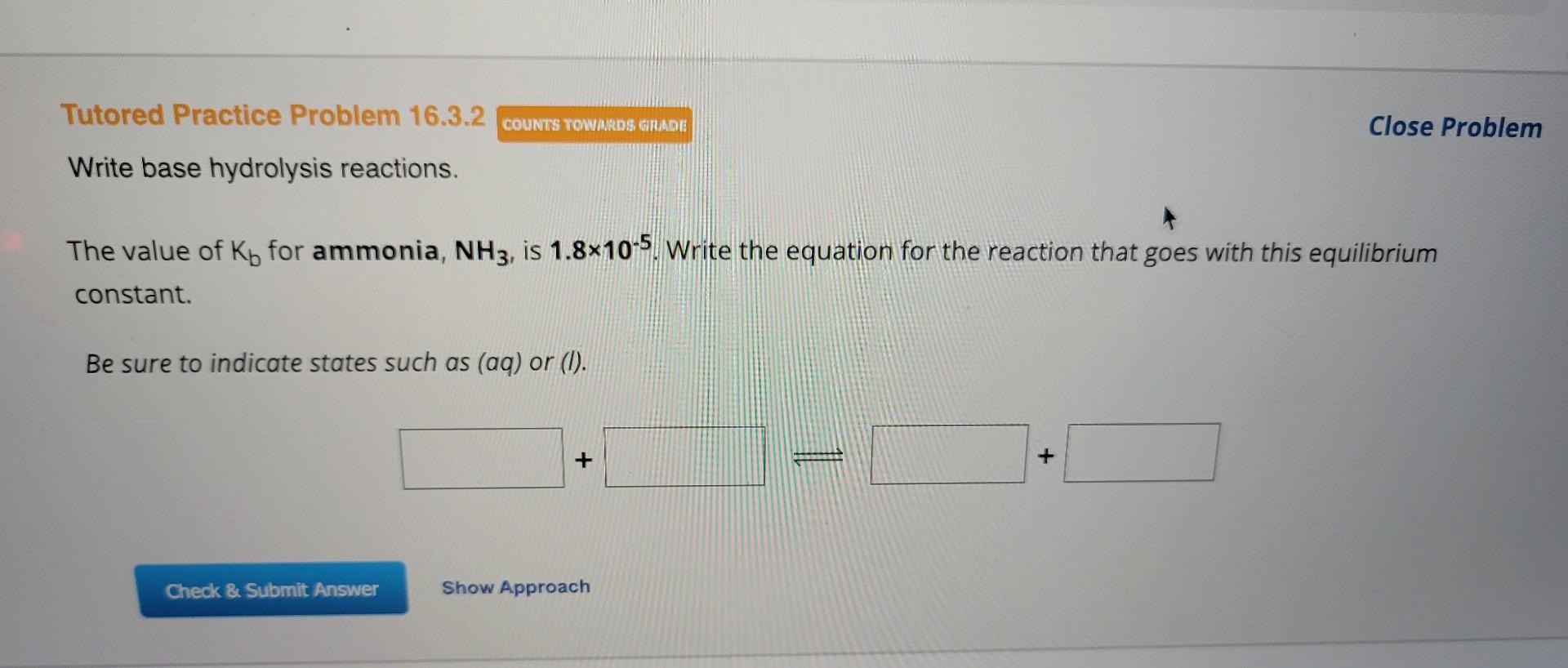 Solved Write base hydrolysis reactions. The value of Kb for | Chegg.com